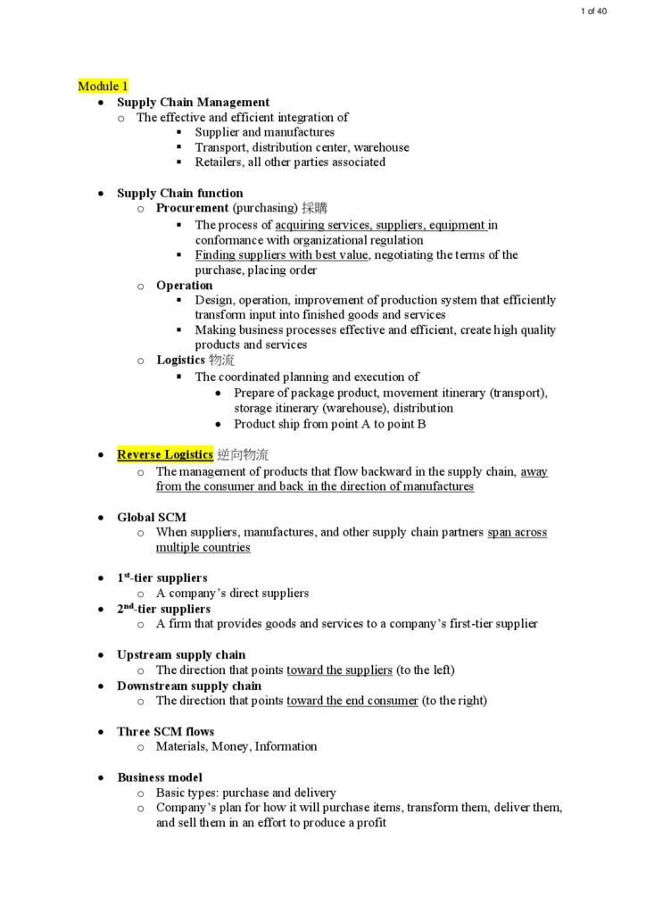 Notes for Global Supply Operations (SCM 300) at Arizona State ...