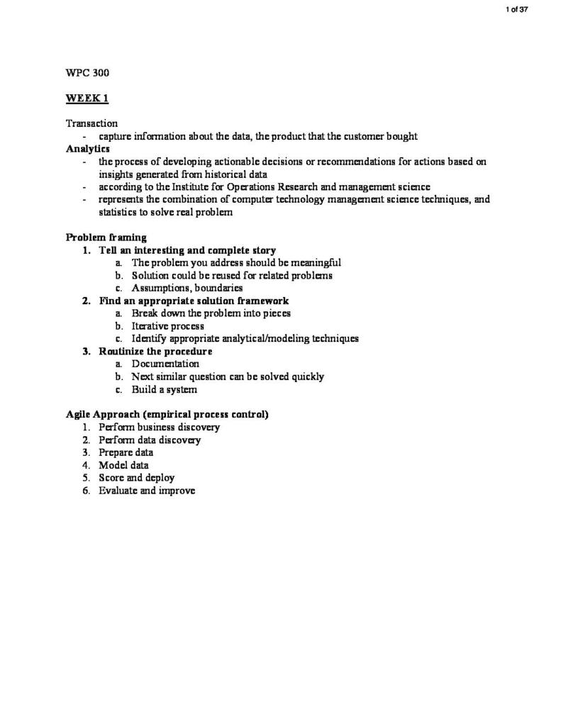 Notes for Problem Solving and Actionable Analytics (WPC 300) at Arizona ...