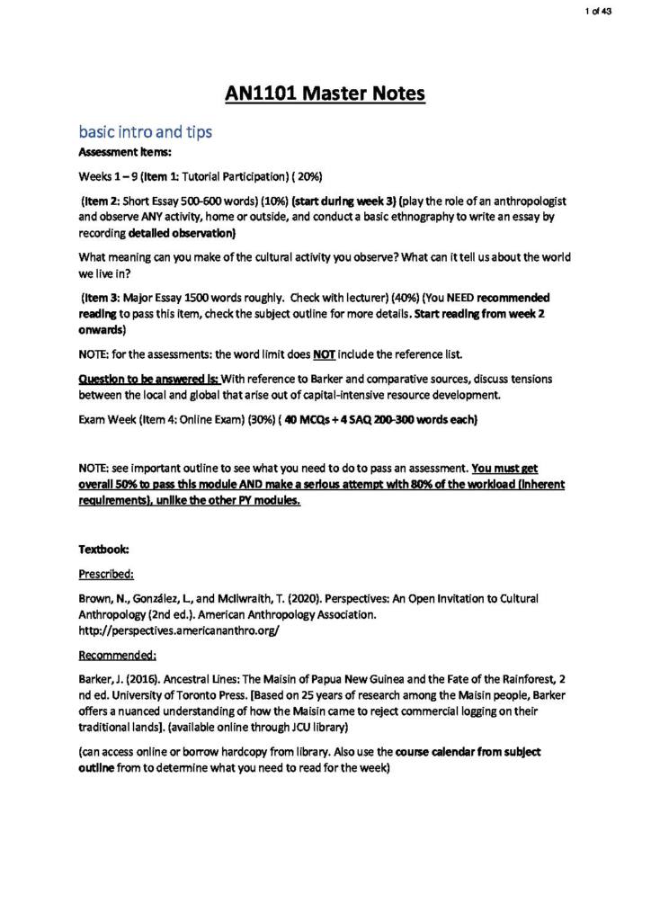 Notes for Anthropology: Cultural Diversity in Global Perspective ...