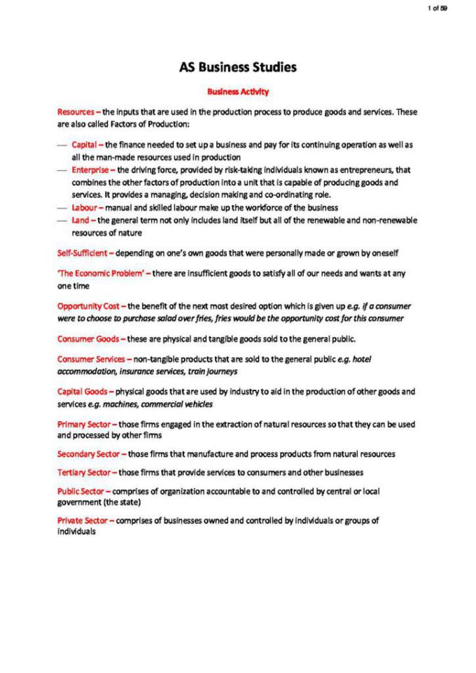 Notes for Business (9609) at Cambridge International (GCE) AS and A ...