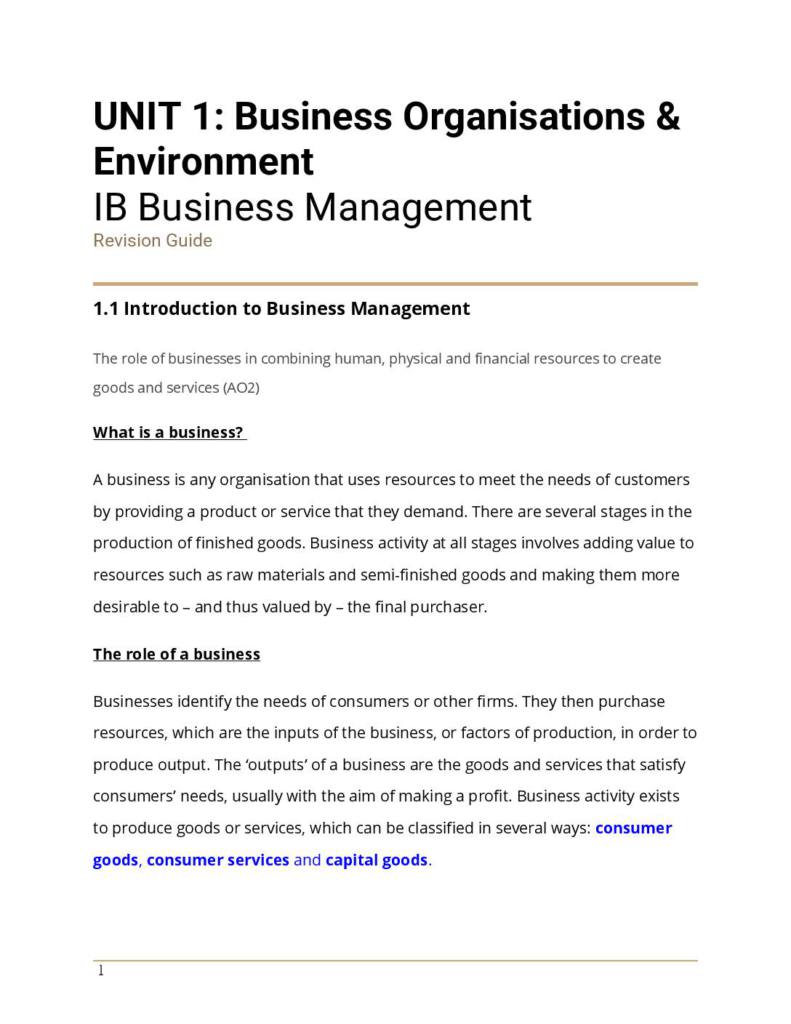 IB BM Unit 1: Business Organization and Environment revision notes ...