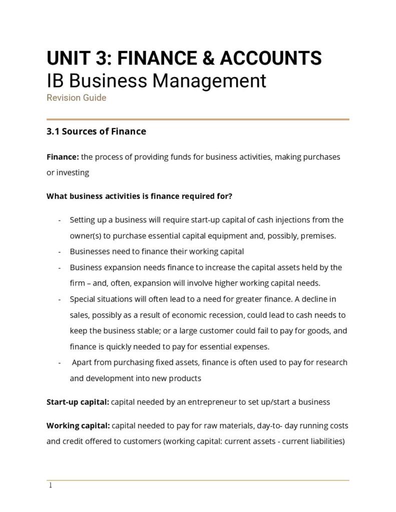 IB BM Unit 3: Finance and Accounts revision notes | StudyLast