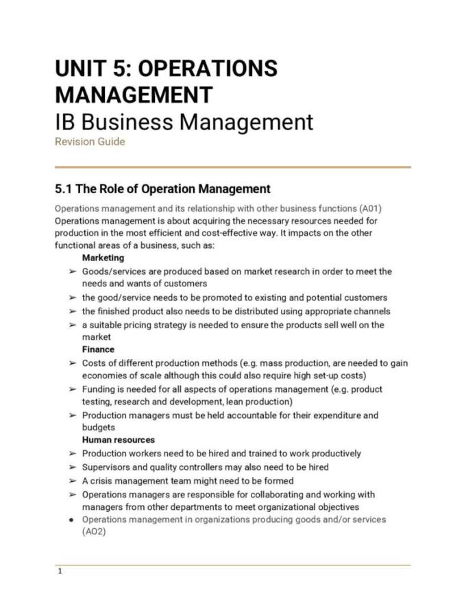 IB Business Management Unit 5: Operations Management revision notes ...