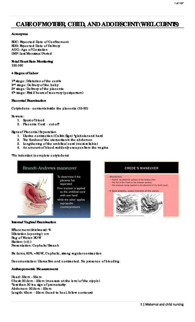 Advanced Maternal and Child Nursing I (Sem 1) notes | StudyLast