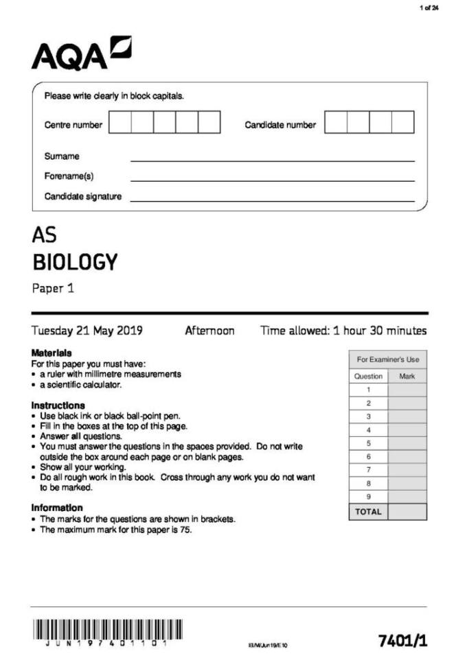 Notes for Biology AS Level (7401) at AQA (GCE) AS and A Level | StudyLast