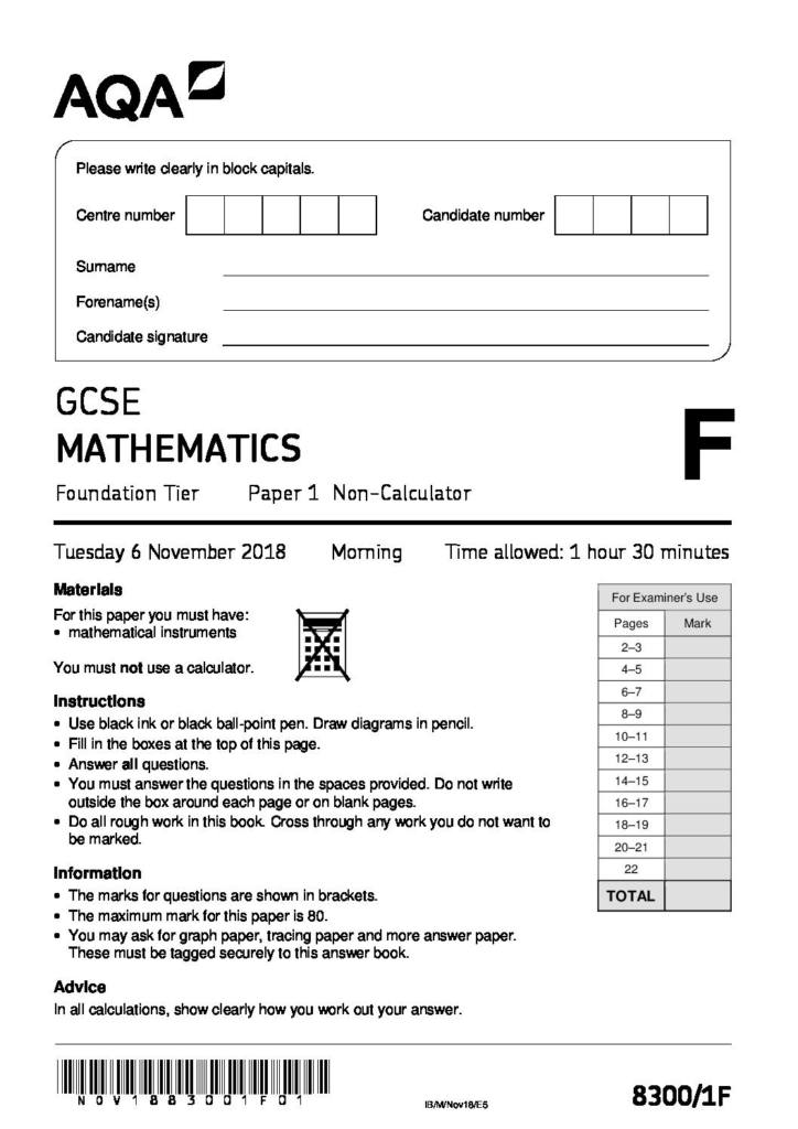 AQA GCSE Mathematics 2018 Foundation Tier paper 1 | StudyLast