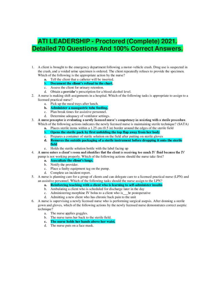 ATI Leadership Proctored (Complete) exam notes | StudyLast