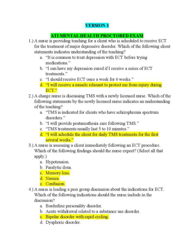 Notes for ATI Mental Health Nursing at Assessment Technologies ...