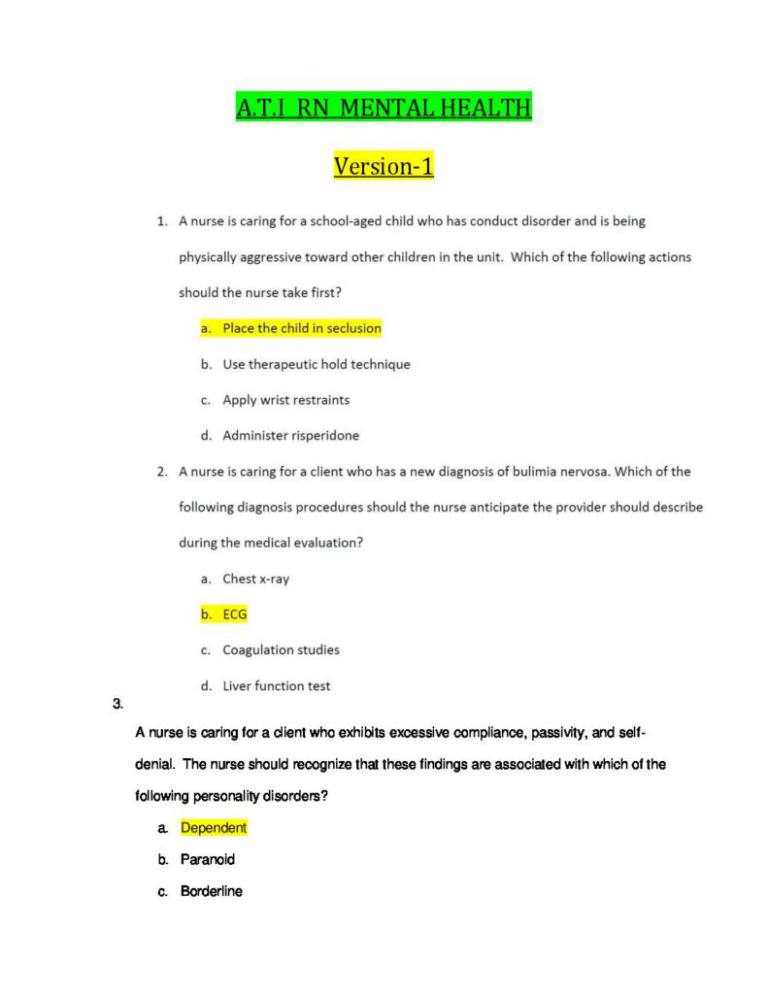 ATI RN Mental Health Proctored Exam (32 Versions) with 2500+ questions ...