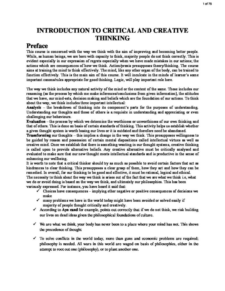 Notes for Introduction to Critical and Creative Thinking (UCU 103) at ...