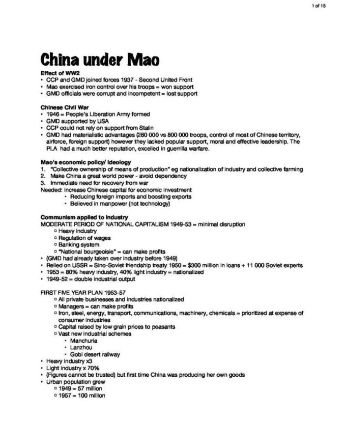 China 1945-1991 (CI A Level) International History revision notes ...