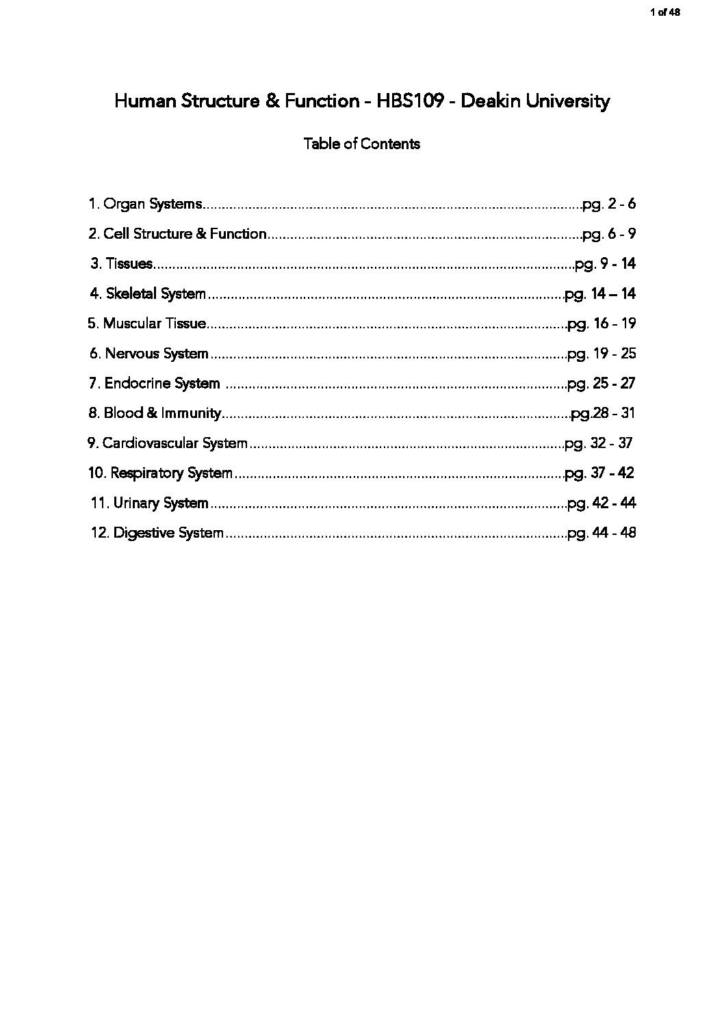 Notes for Human Structure and Function (HBS109) at Deakin University ...