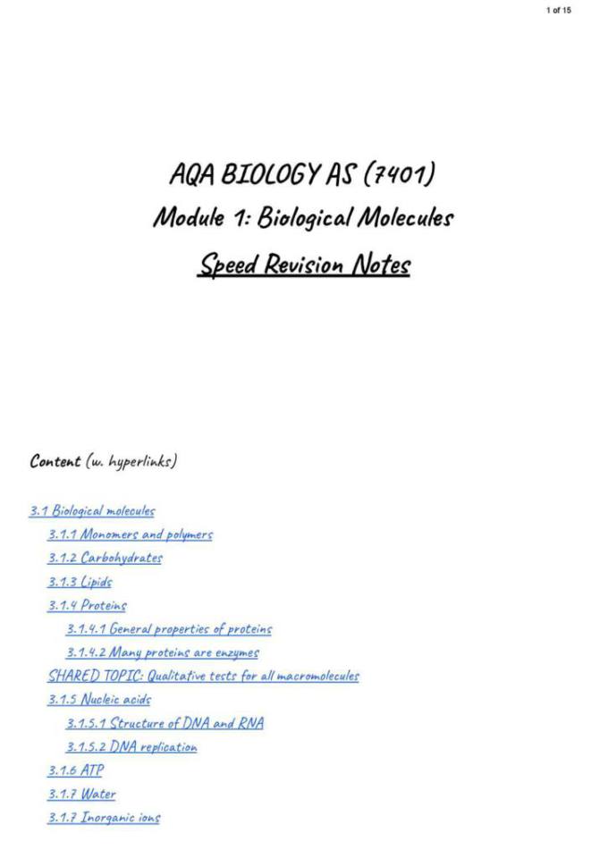 Notes for Biology AS Level (7401) at AQA (GCE) AS and A Level | StudyLast