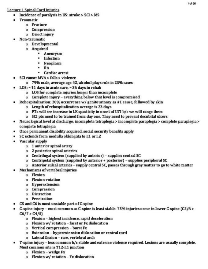 Notes for PT Mgt. of the Adult with Neurological Conditions II (PHYT ...