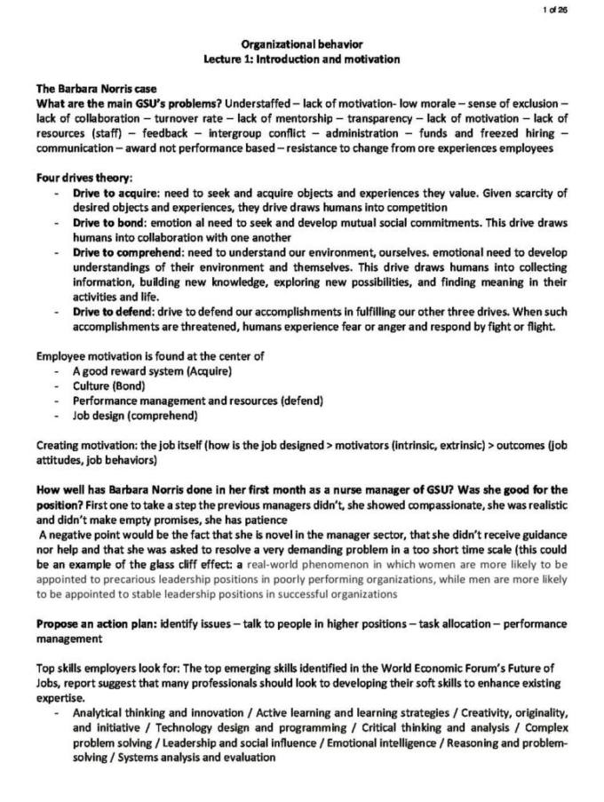 Notes for Organisational Behaviour (BUSI97087) at Imperial College ...