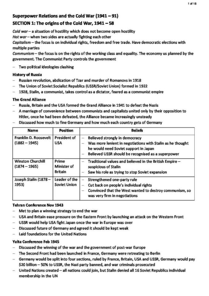 Edexcel GCSE History (9-1) Superpower Relations & Cold War revision ...