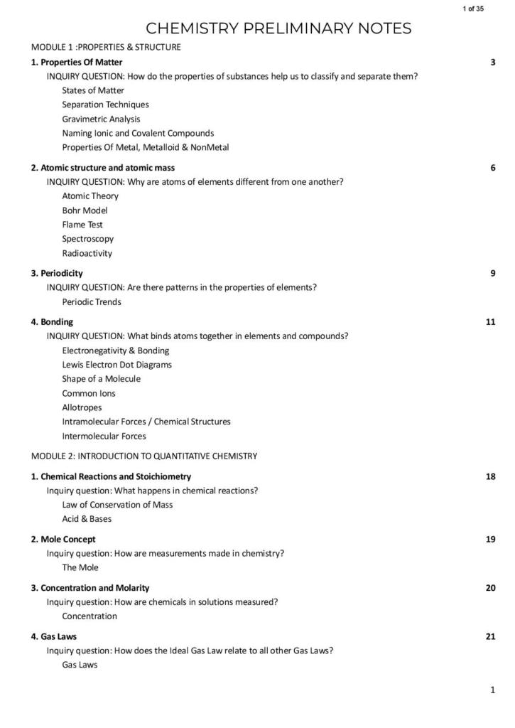 HSC Chemistry year 11 full summary notes | StudyLast