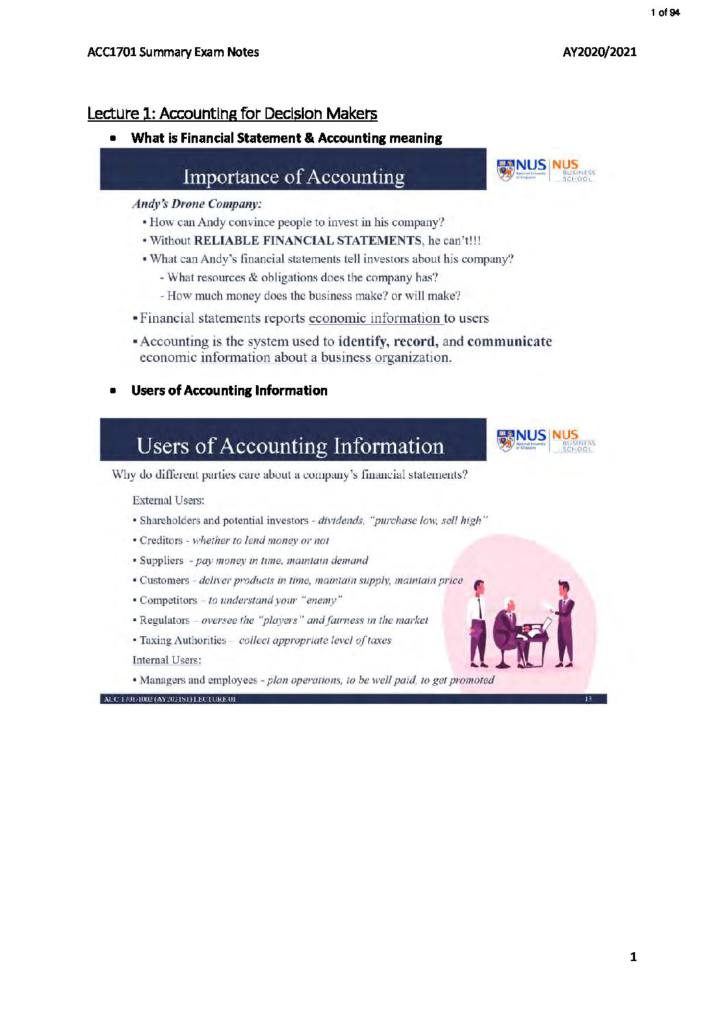 Notes for Accounting for Decision Makers (ACC1701) at National ...