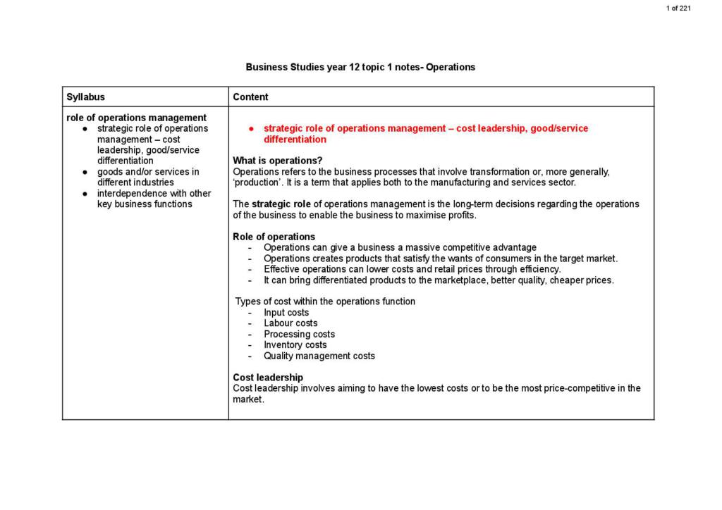 HSC Business Studies complete notes with case study | StudyLast