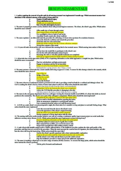 HESI Fundamentals Exam 12 Latest Versions Verified Questions And 