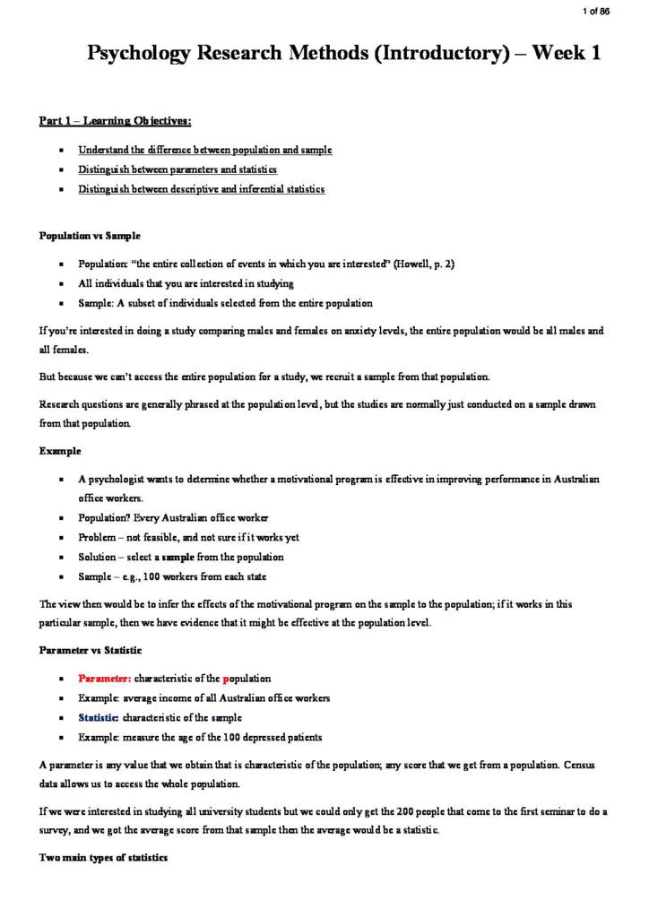 Notes for Psychology Research Methods (Introductory) (HPS201) at Deakin ...