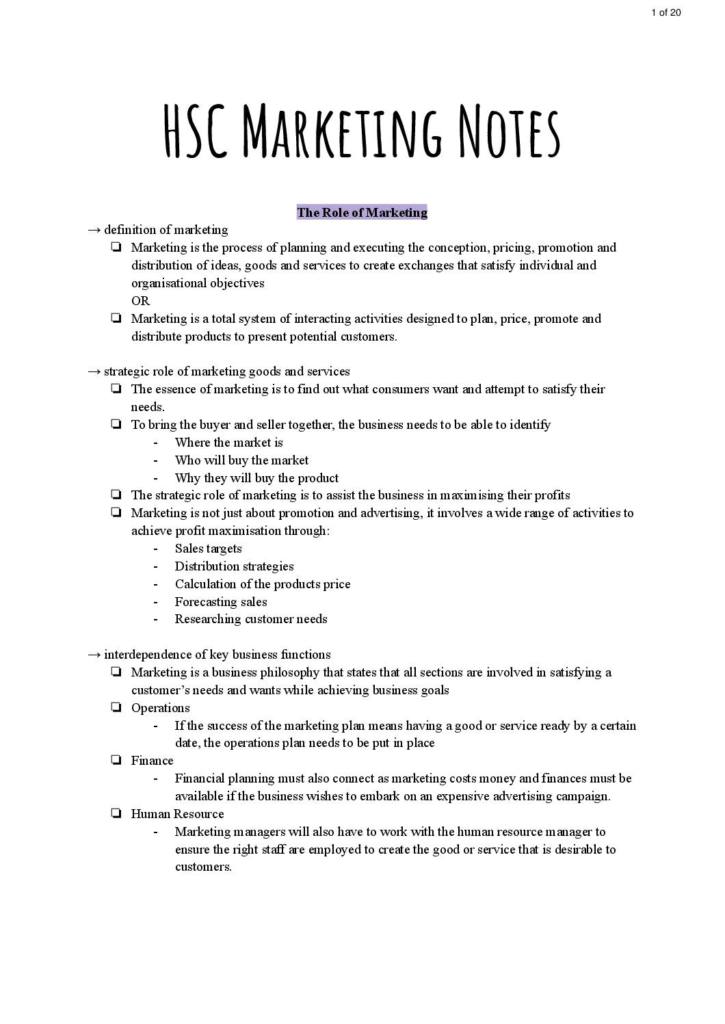 HSC Business Studies Marketing notes with case studies | StudyLast