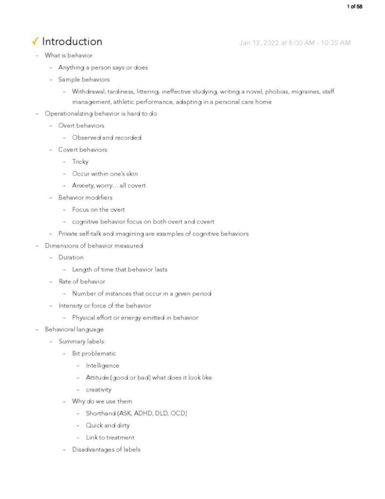 Notes for Introduction to Applied Behavior Analysis (PSCL 436) at Case ...