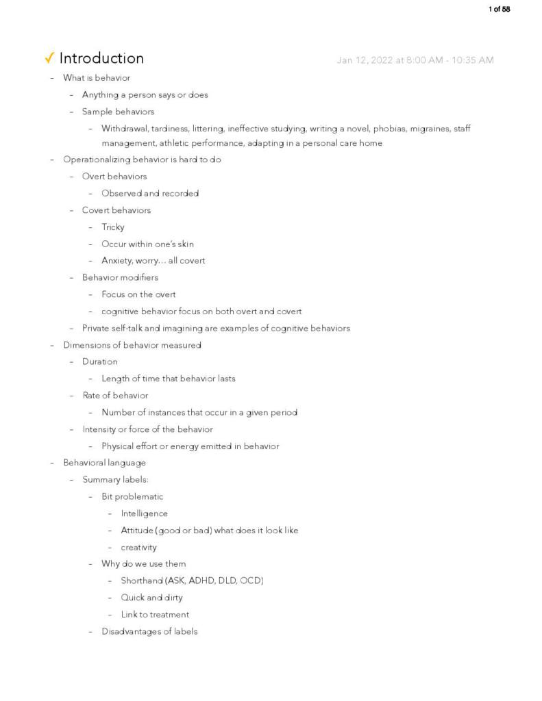 Notes for Introduction to Applied Behavior Analysis (PSCL 436) at Case ...