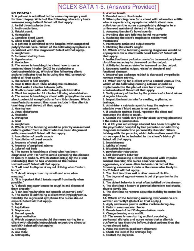 NCLEX SATA Comprehensive Practice Questions and Answers | StudyLast