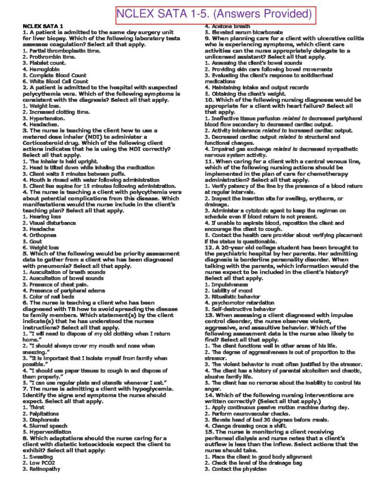 NCLEX SATA Comprehensive Practice Questions and Answers | StudyLast