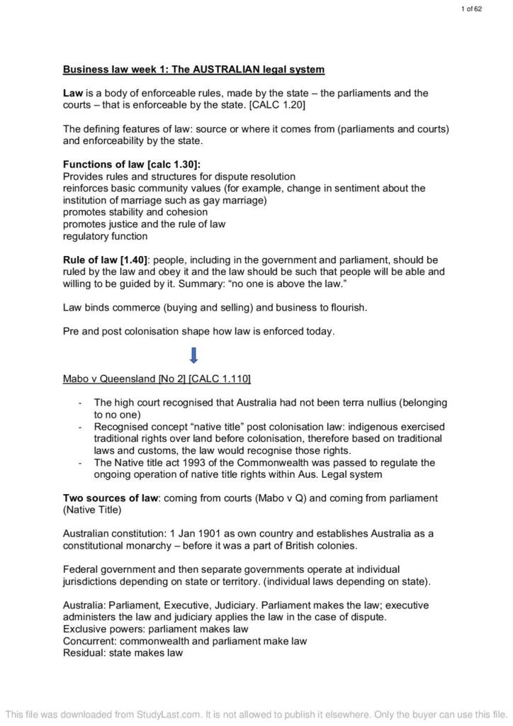 Notes for Business Law (BTF1010) at Monash University | StudyLast