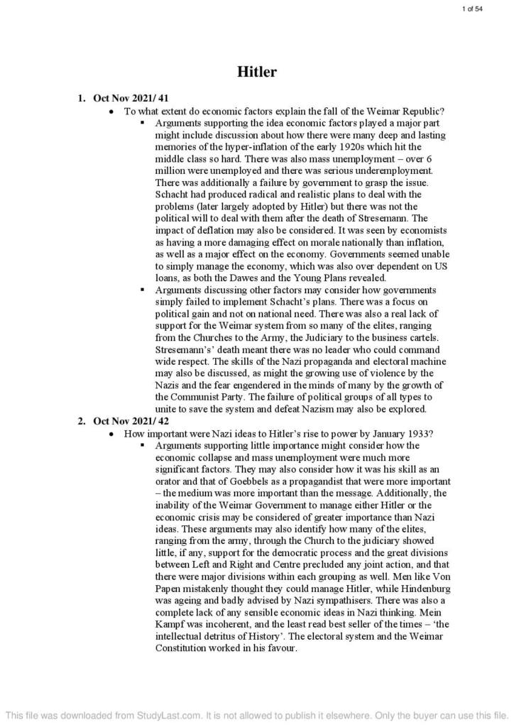 CI AS & A Level History Stalin and Hitler past paper mark schemes ...