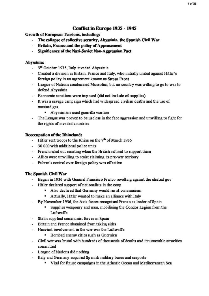 Conflict in Europe (Option C) Band 6 notes | StudyLast
