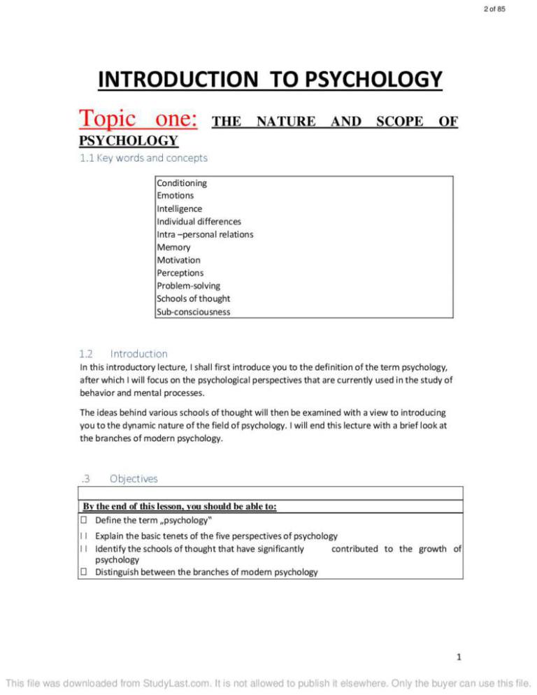 Notes for Introduction To Psychology (TPS 101) at University of Nairobi ...