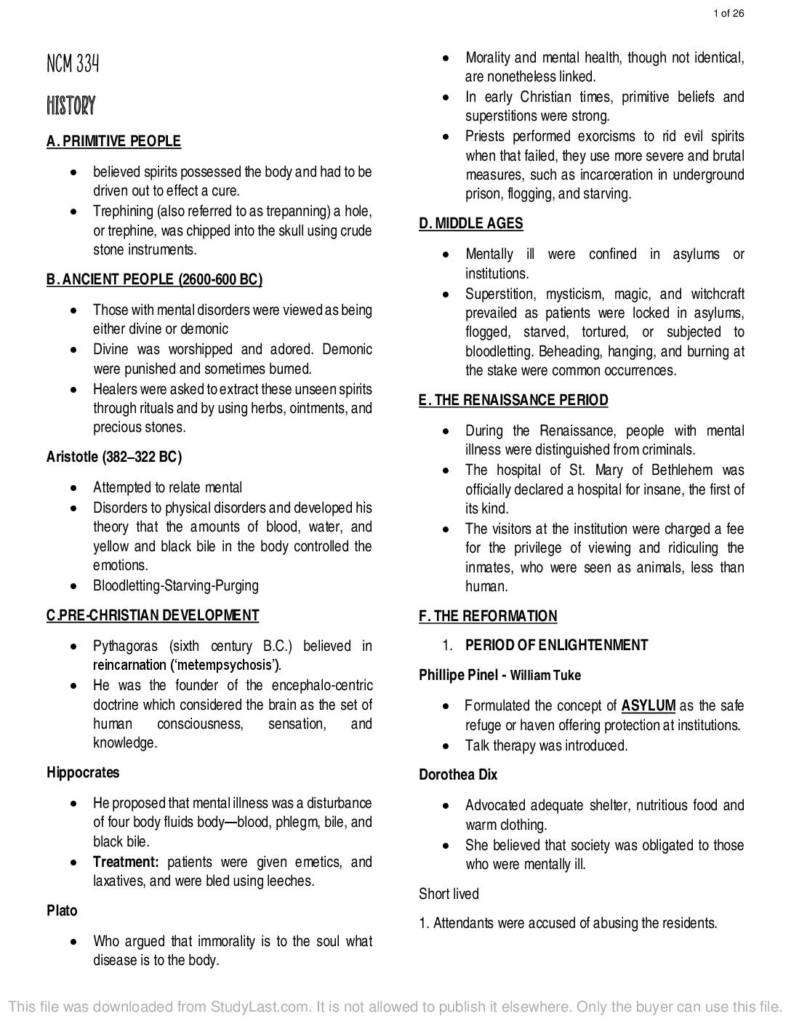 Notes for Psychiatric Nursing (NCM 334) at Cebu Institute of Technology ...