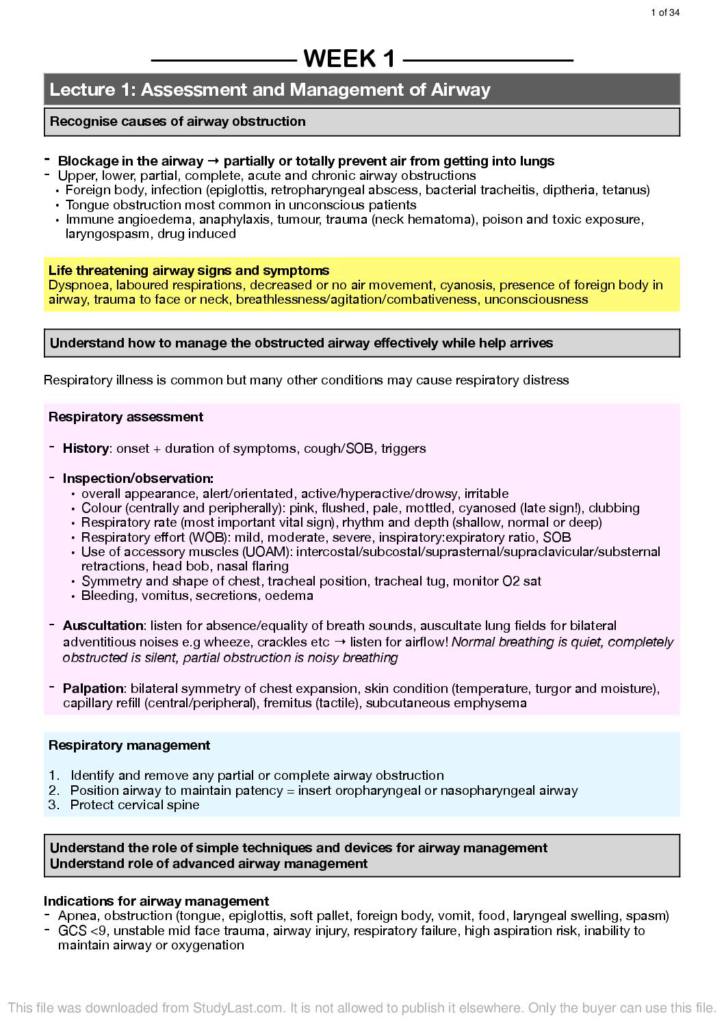 Notes for High Acuity Nursing (NURS6019) at University of Sydney (USYD ...