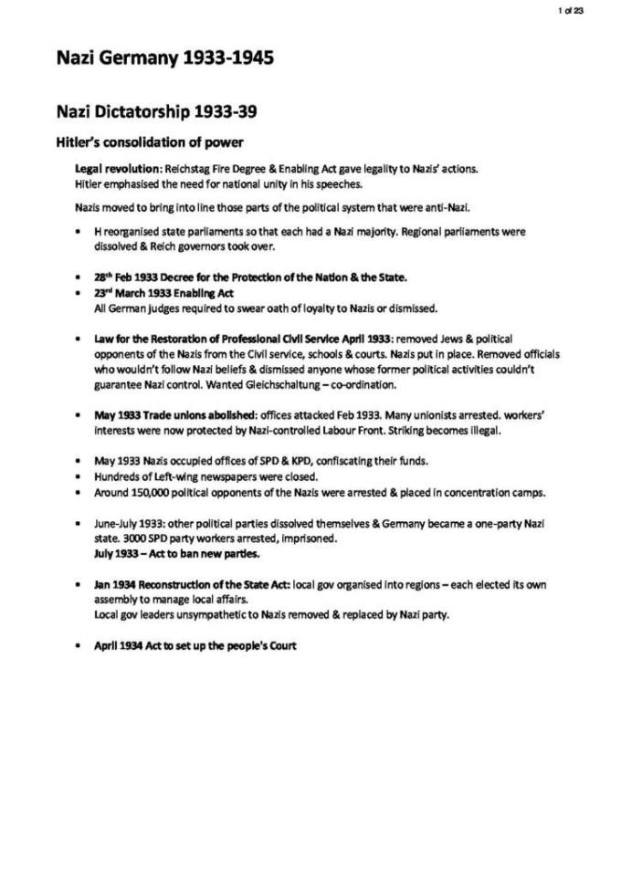 Nazi Germany (1933-1945) A Level History notes | StudyLast