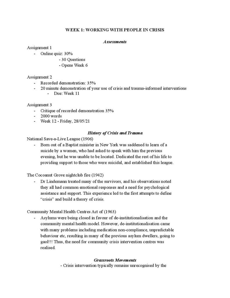 Notes for Counselling for Crisis, Trauma and Loss (COU300) at ...