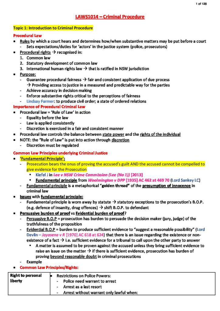 Civil and Criminal Procedure (LAWS1014) full summary notes | StudyLast