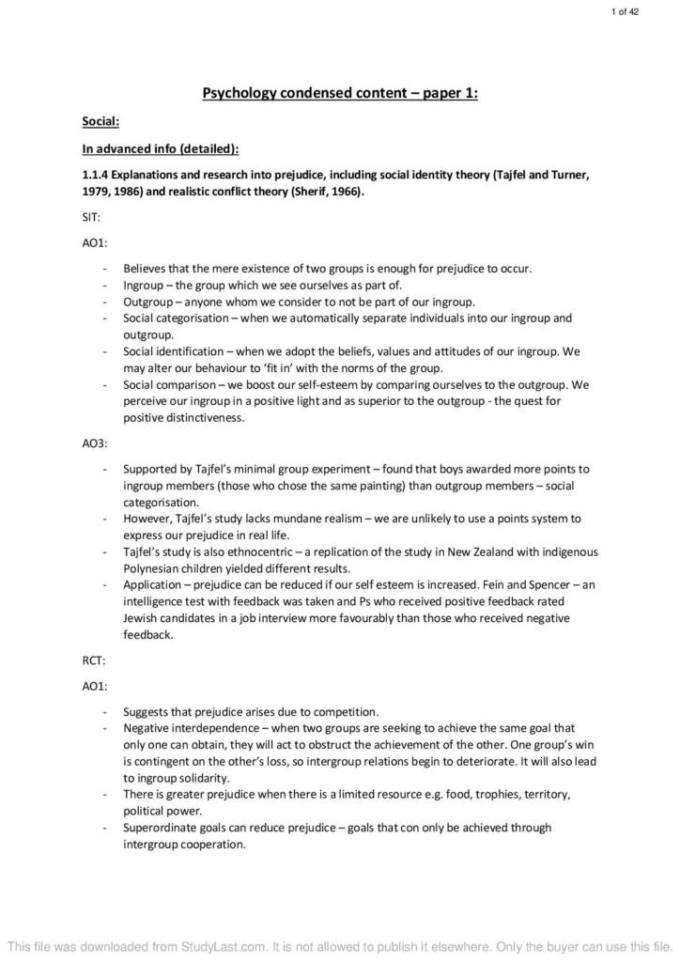 AQA A Level Psychology concise Paper 1 (Foundations of Psychology ...