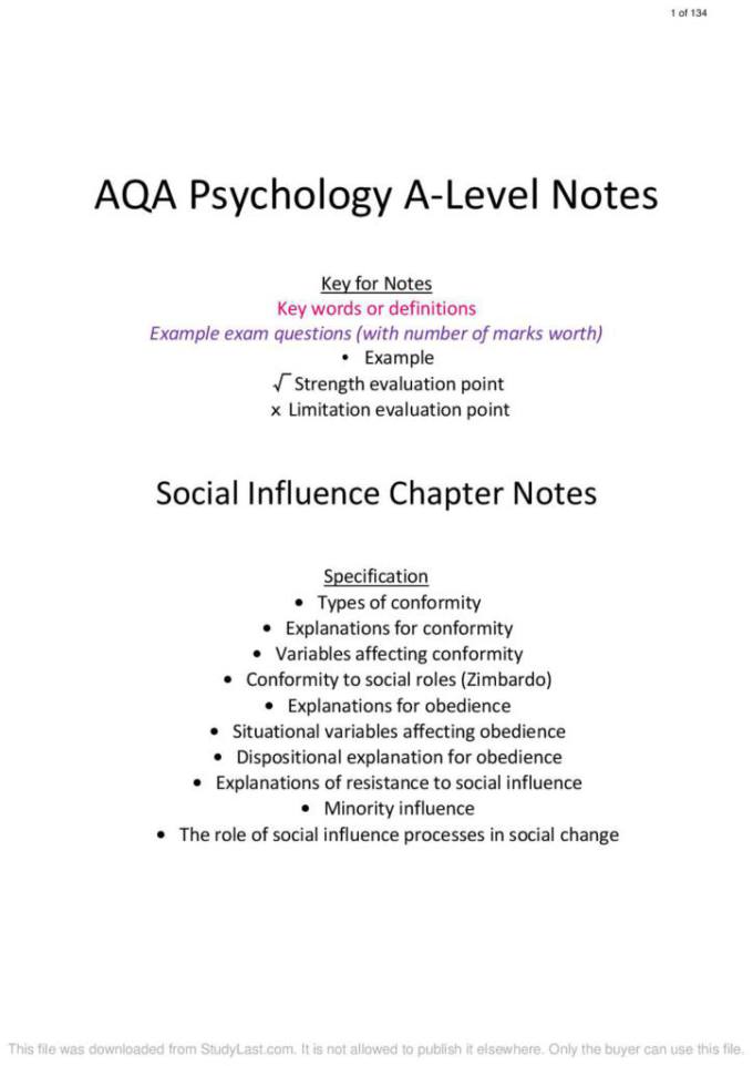 AQA A Level Psychology Chapter Notes StudyLast