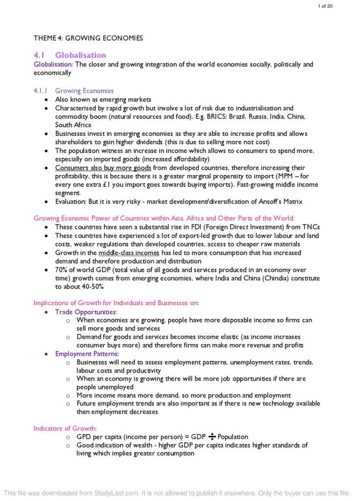 Notes for A Level Business (9BS0) at Edexcel (GCE) AS and A Level ...