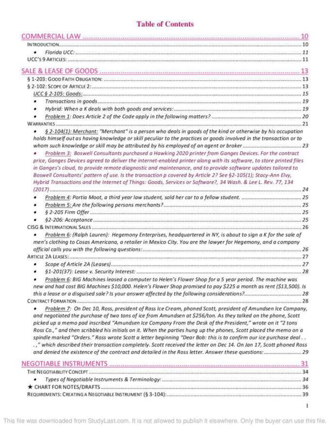 Notes for Commercial Law (LAW 165) at University of Miami | StudyLast