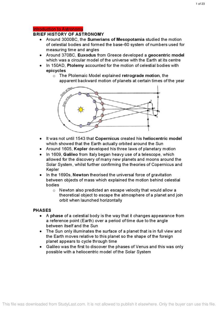 Notes for Introduction to Astronomy (PHYS1160) at University of New ...