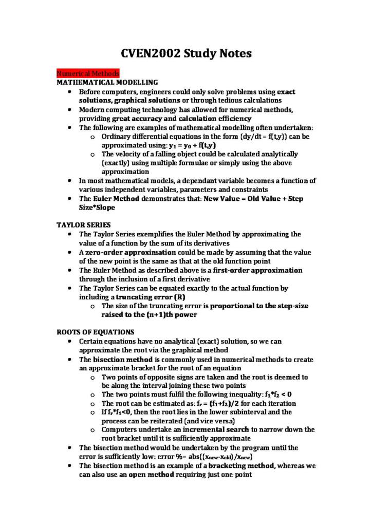 Notes for Engineering Construction (CVEN2101) at University of New ...