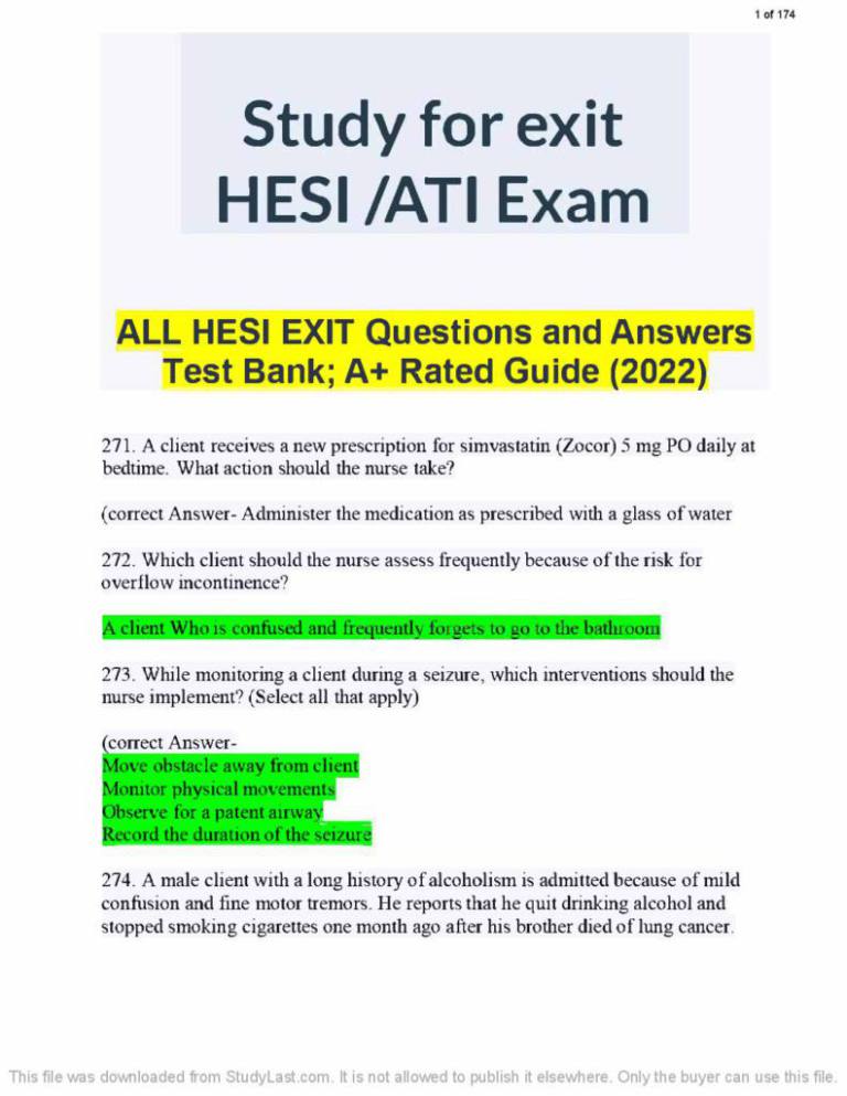Predicted HESI Exit Questions and Answers (2023) A+ rated test bank ...