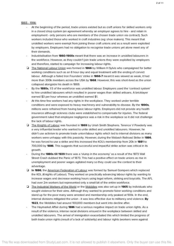 Emergence and Development of US Trade Unions (1865-1992) OCR AS/A Level ...