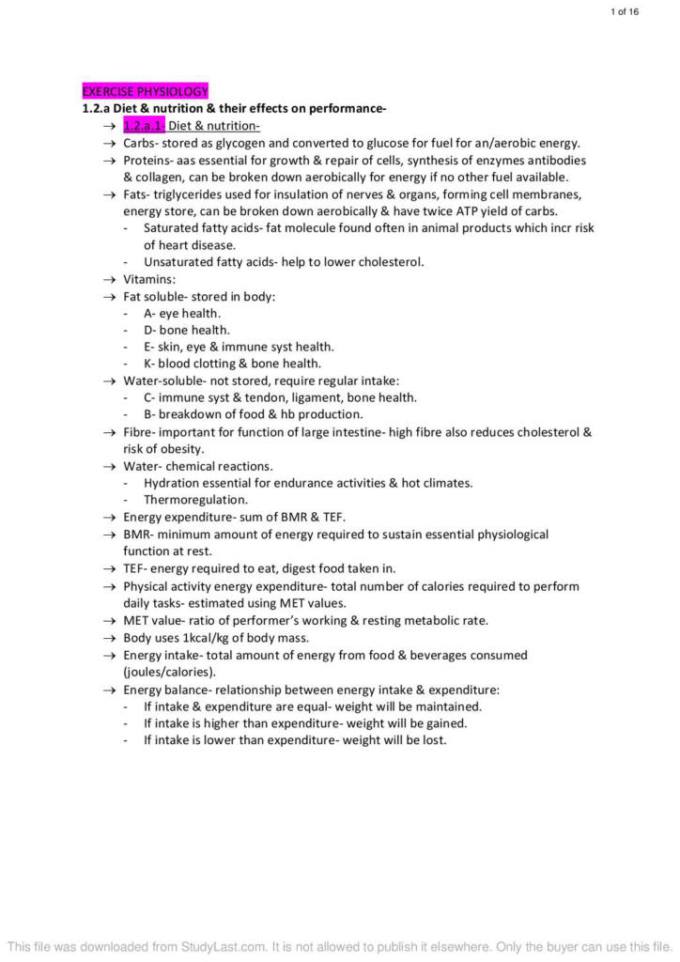 Notes for Physical Education A Level (H555) at OCR (GCE) AS and A Level ...