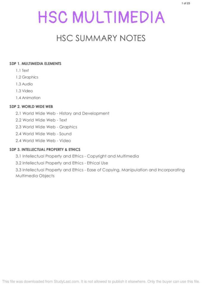 Industrial Technology (HSC) Multimedia Technologies full summary notes ...