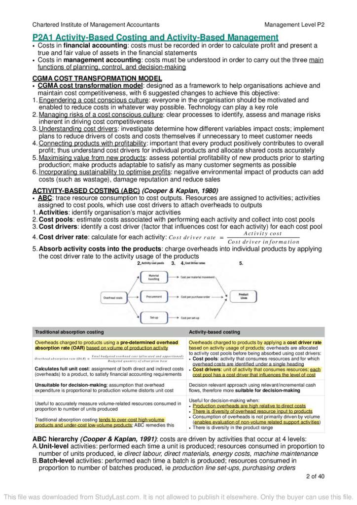 CIMA P2 (Advanced Management Accounting) exam notes | StudyLast